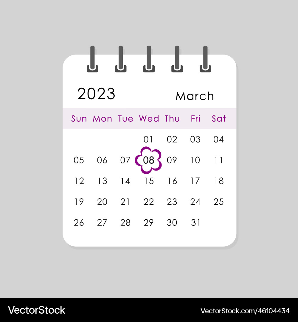 March 8 date highlighted with purple flower Vector Image