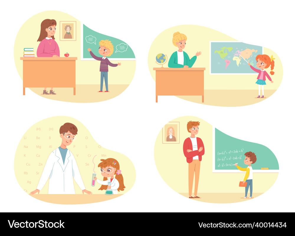 School lessons in class set kids with teachers Vector Image