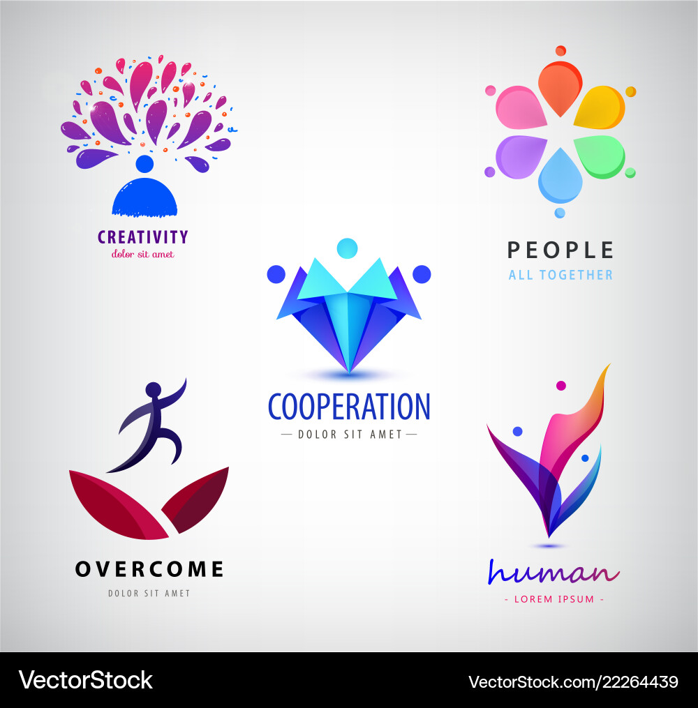 Set logos creative team mind Royalty Free Vector Image