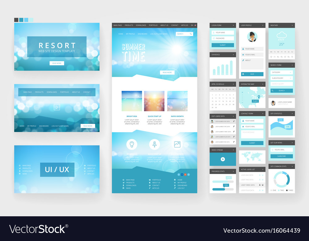 Website design template and interface elements Vector Image