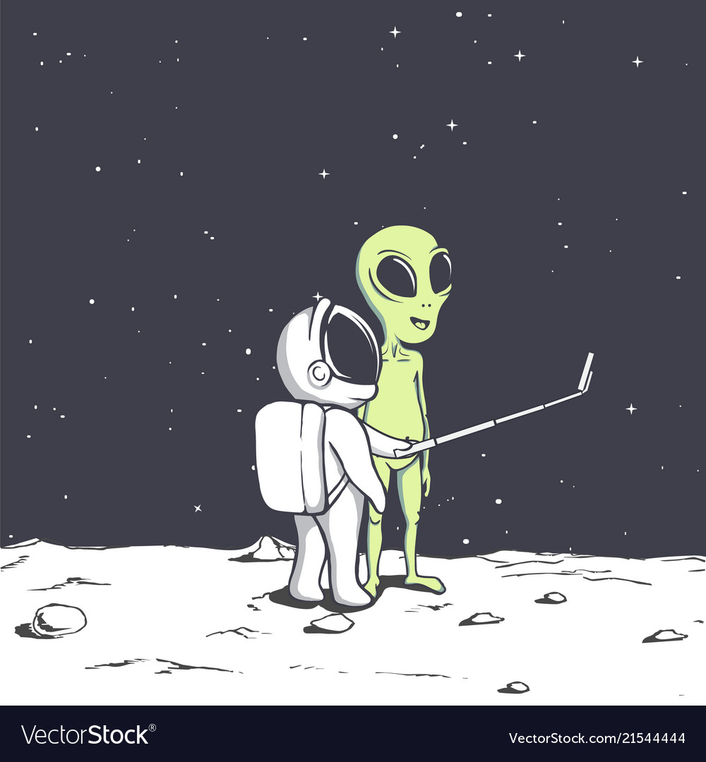 Astronaut photographs himself and alien Royalty Free Vector Astronaut photographs himself and alien Royalty Free Vector