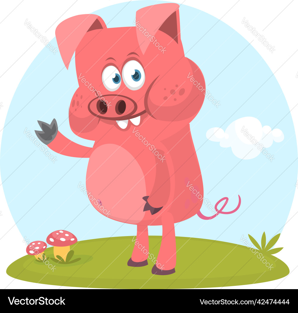 Happy cartoon pig presenting farm animals Vector Image