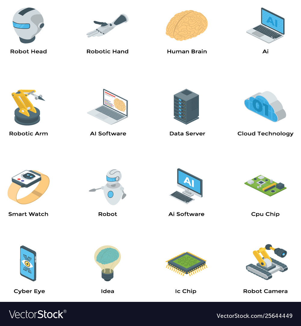 Artificial intelligence isometric icons pack Vector Image Artificial intelligence isometric icons pack Vector Image