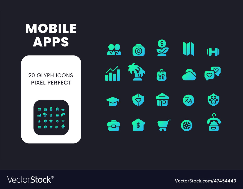 Mobile apps blue solid gradient desktop icons Vector Image
