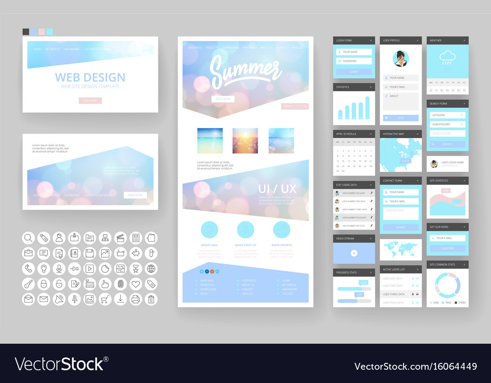 Website design template and interface elements Vector Image