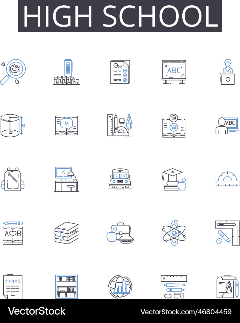 High school line icons collection middle school Vector Image