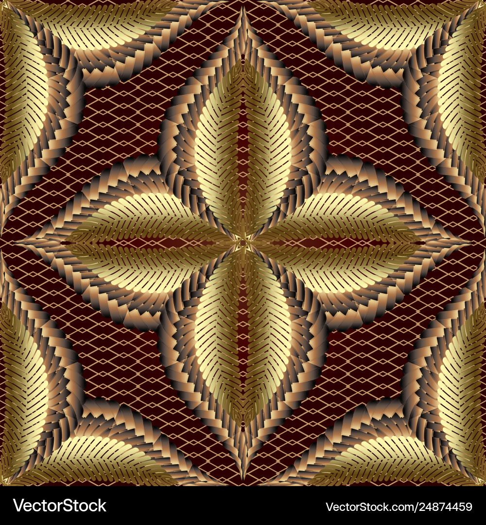 Textured gold 3d floral seamless pattern Vector Image