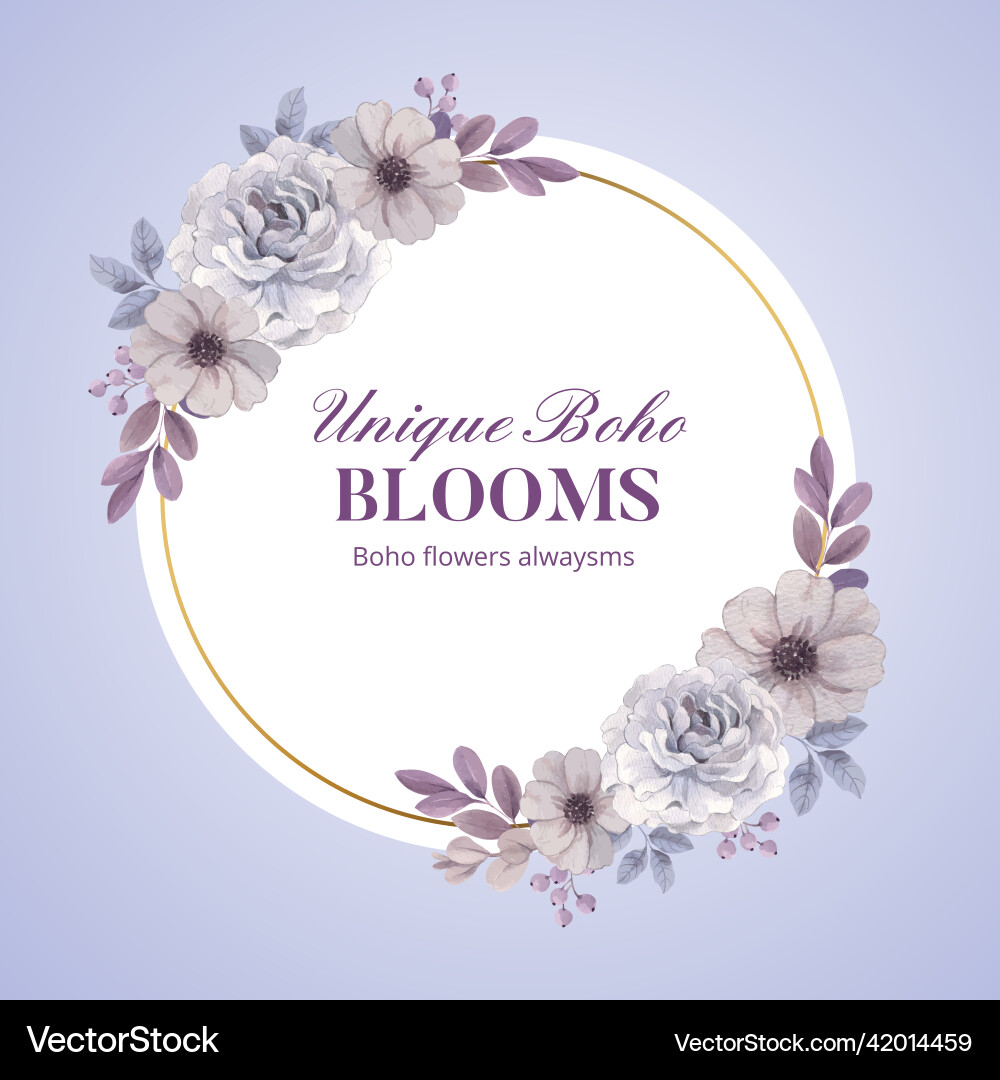 Wreath template with floral feather boho Vector Image