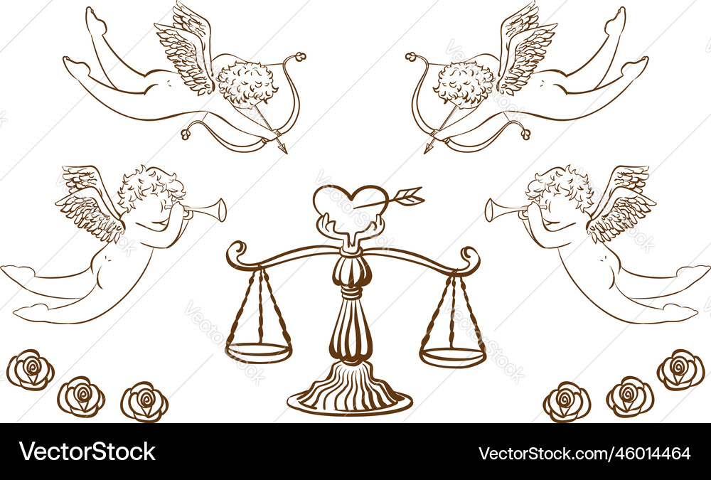 Cupid and scale of love Royalty Free Vector Image
