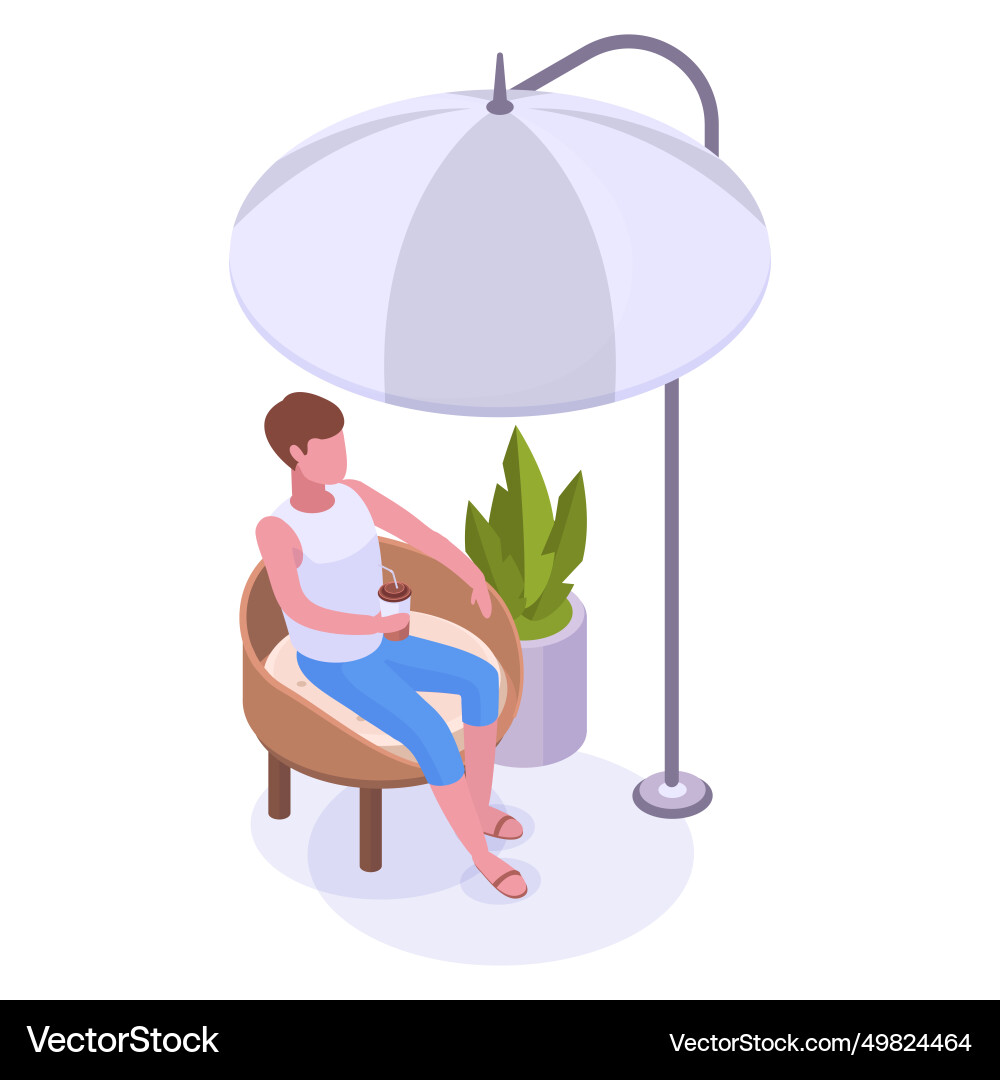 Isometric man on backyard male character sitting Vector Image