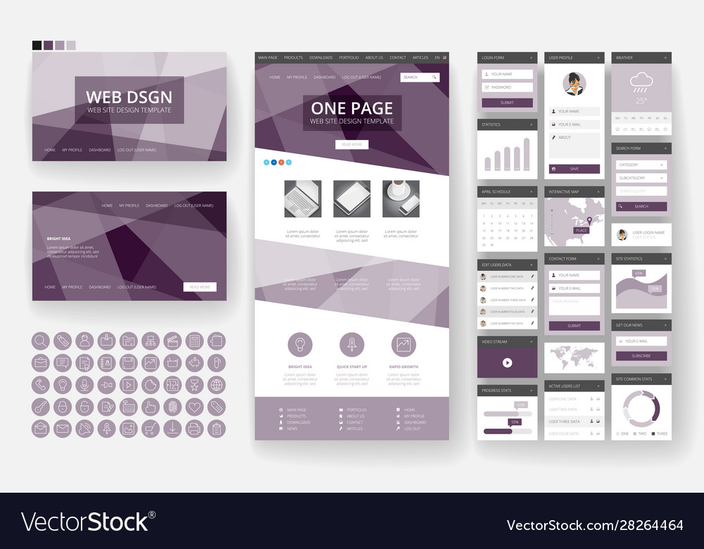 Website design template and interface elements Vector Image