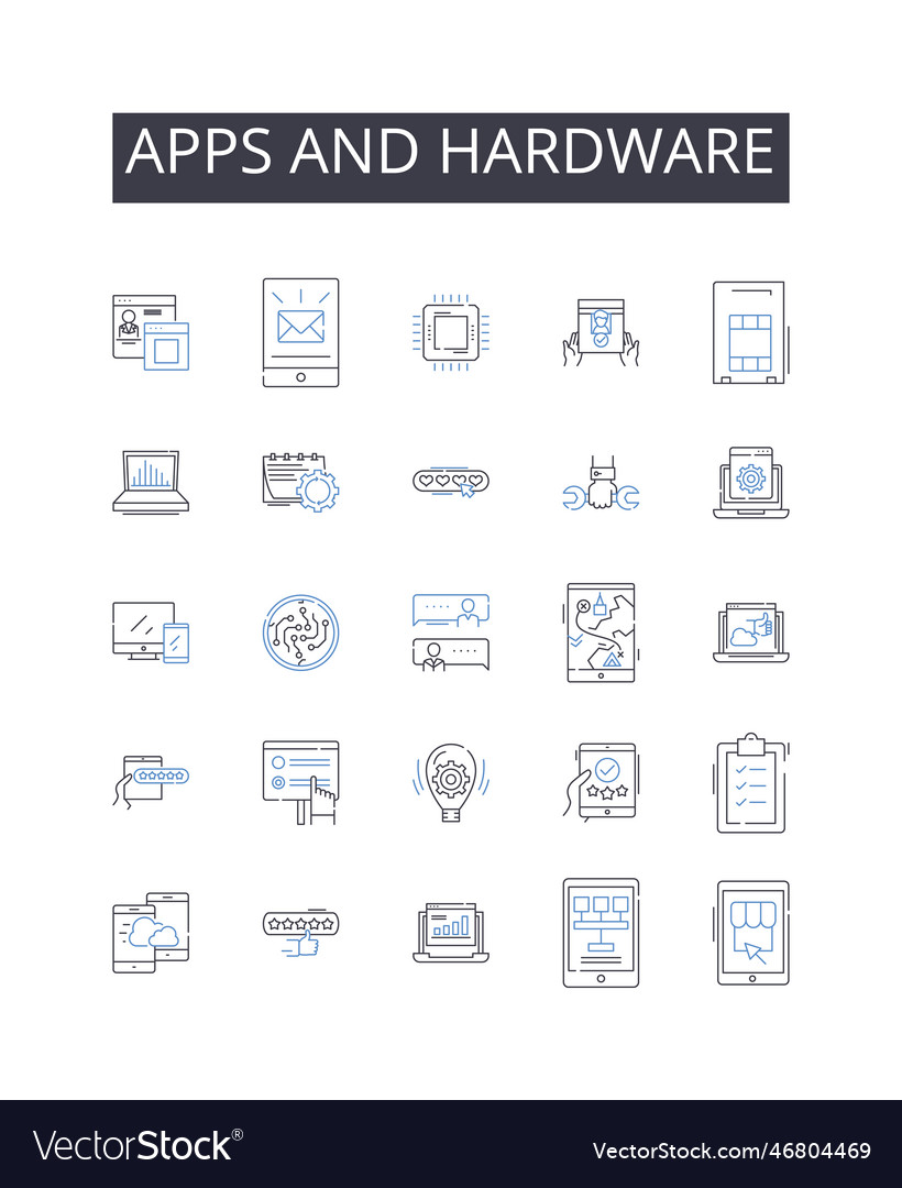 Apps and hardware line icons collection software Vector Image