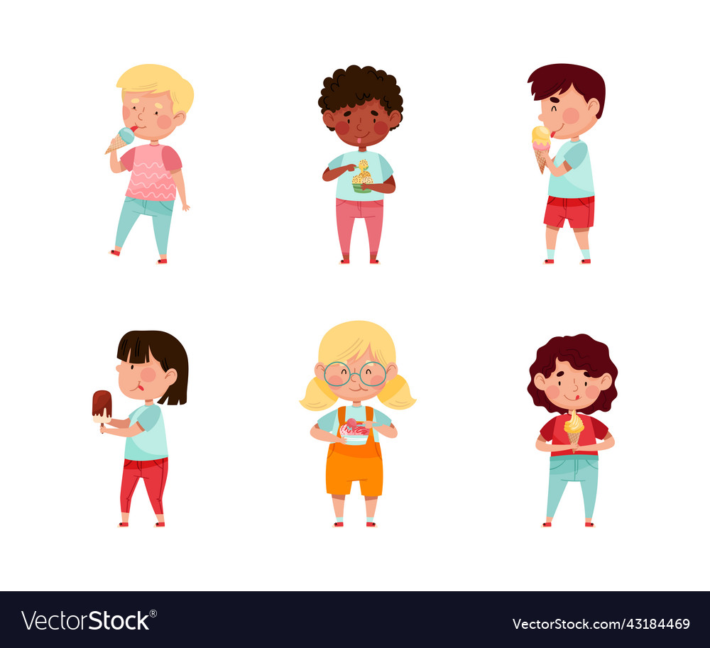 Cute happy little boys and girls enjoying Vector Image