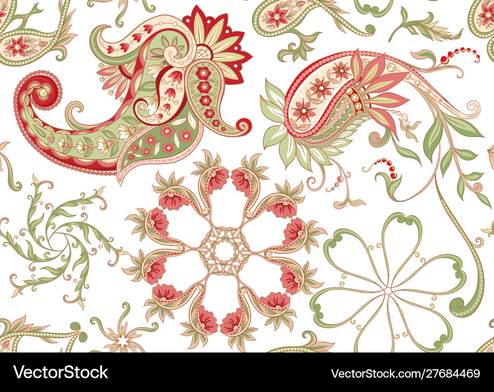Pattern with traditional paisley floral Royalty Free Vector