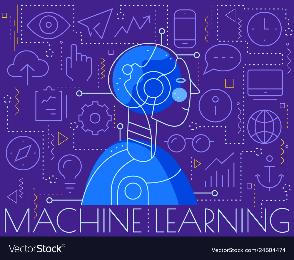 Machine learning concept trendy linear Royalty Free Vector