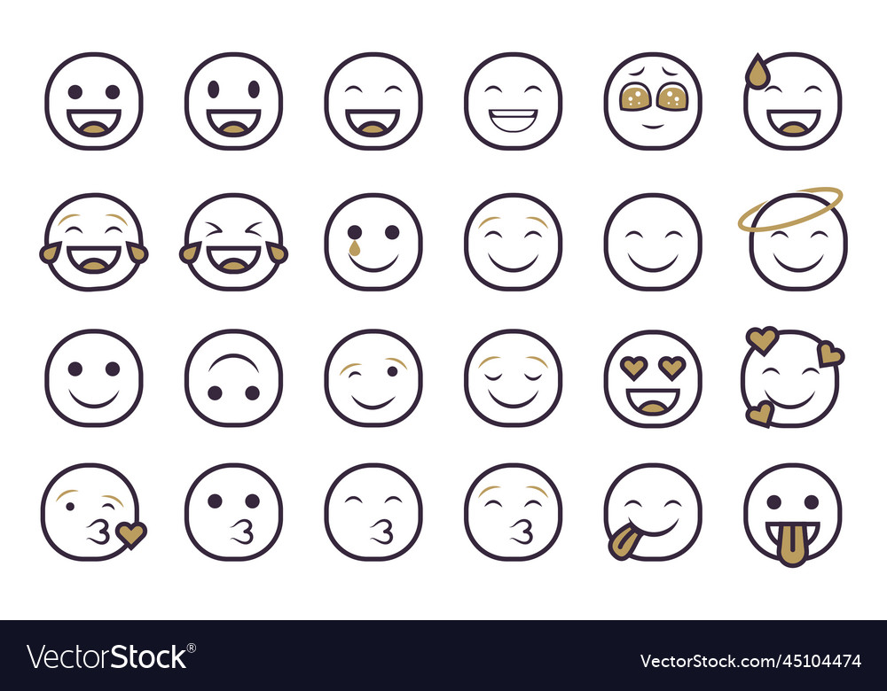 Set of emoticon smilley icons cartoon emoji Vector Image