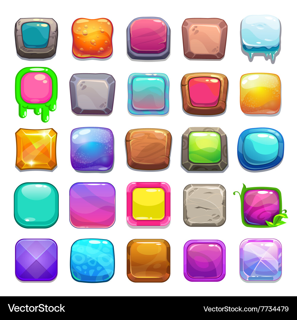 Big set of cartoon square buttons Royalty Free Vector Image
