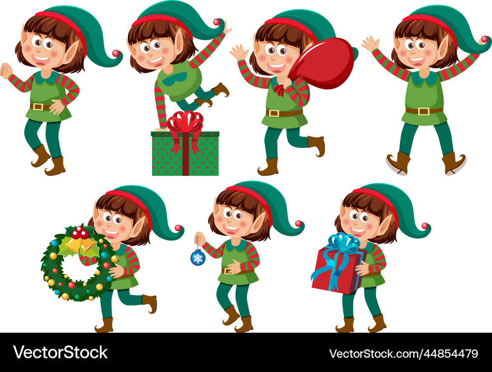 Christmas elves cartoon characters set Royalty Free Vector