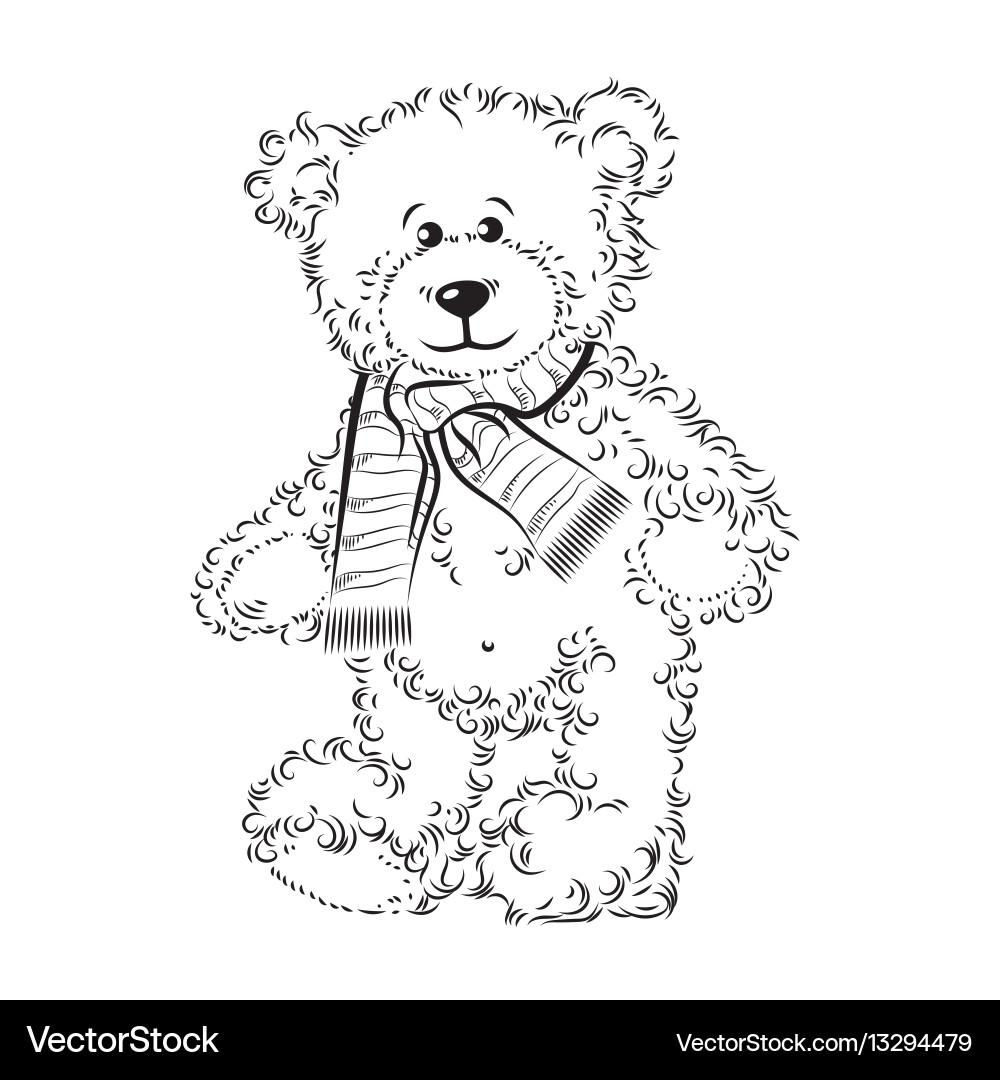 Drawing teddy bear with scarf Royalty Free Vector Image