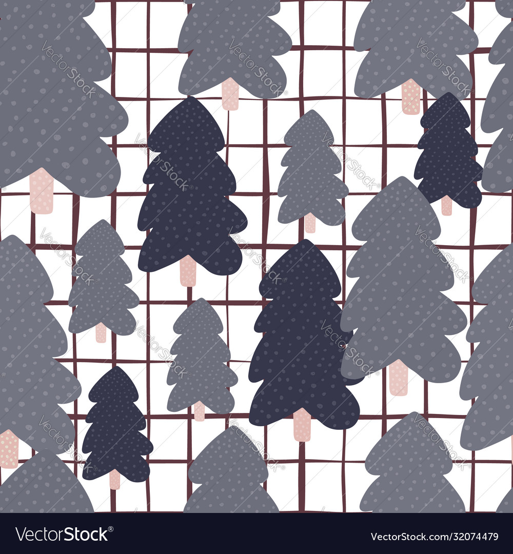 Hand drawn pine tree seamless pattern on white Vector Image