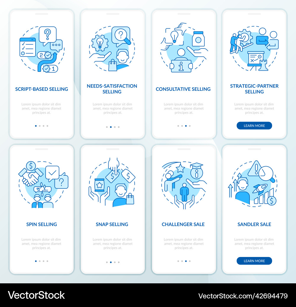 Sell strategies and techniques blue onboarding Vector Image