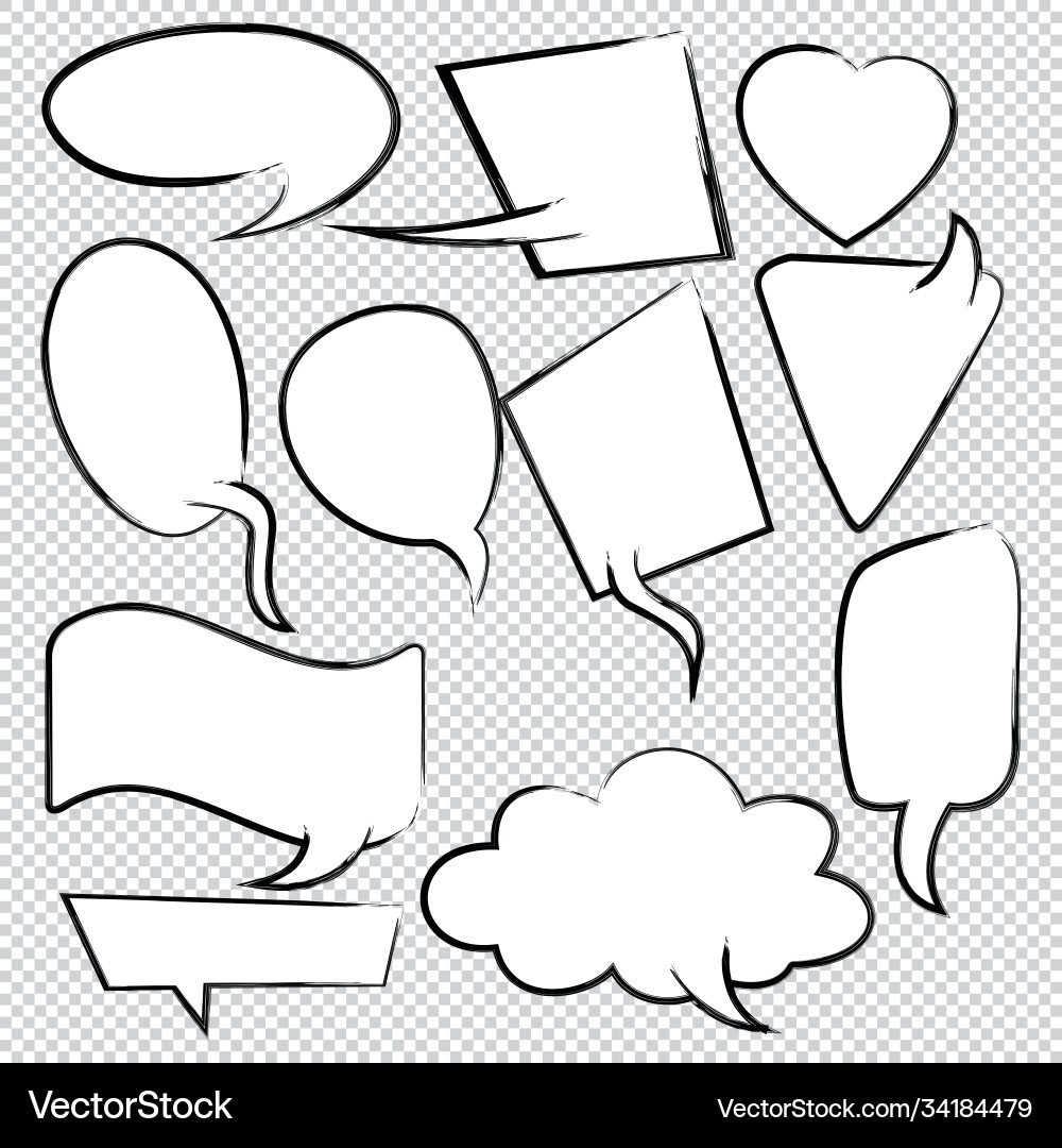 Set handdrawn ink painted comic bubble speech Vector Image