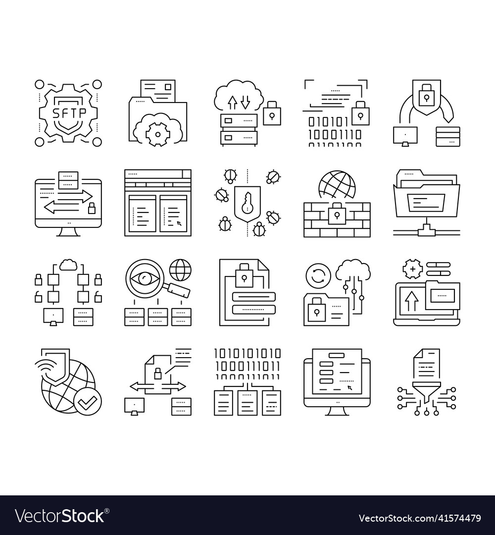 Ssh sftp file transfer protocol icons set Vector Image Ssh sftp file transfer protocol icons set Vector Image