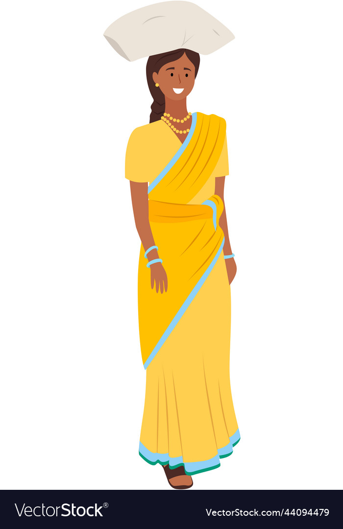Young Cartoon Style Indian Woman In Traditional Vector Image