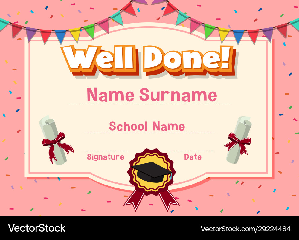 Certificate template for well done with flags in Vector Image