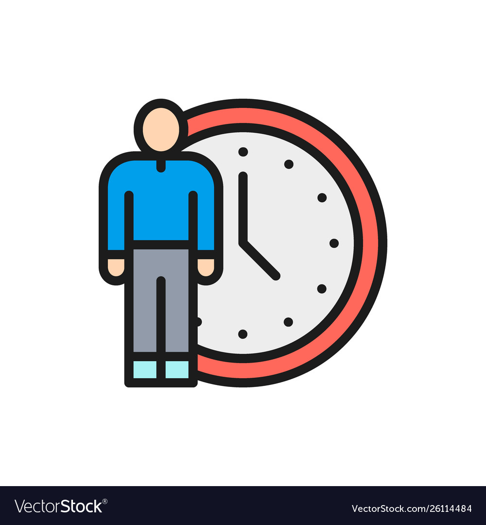 Human with clock time management flat Royalty Free Vector