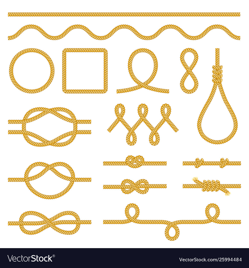 Rope knots icons photo realistic set Royalty Free Vector