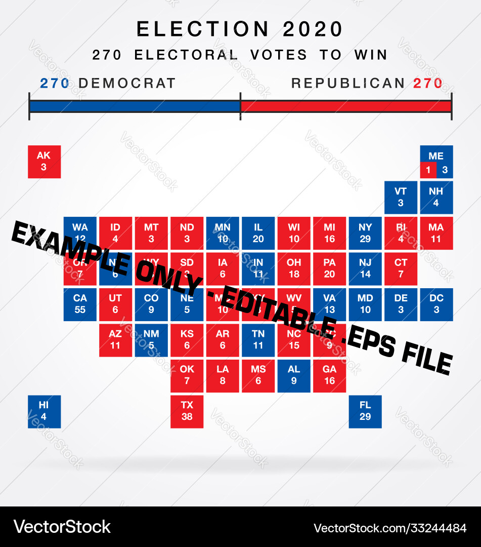 Usa editable 2020 electorial college map squares Vector Image