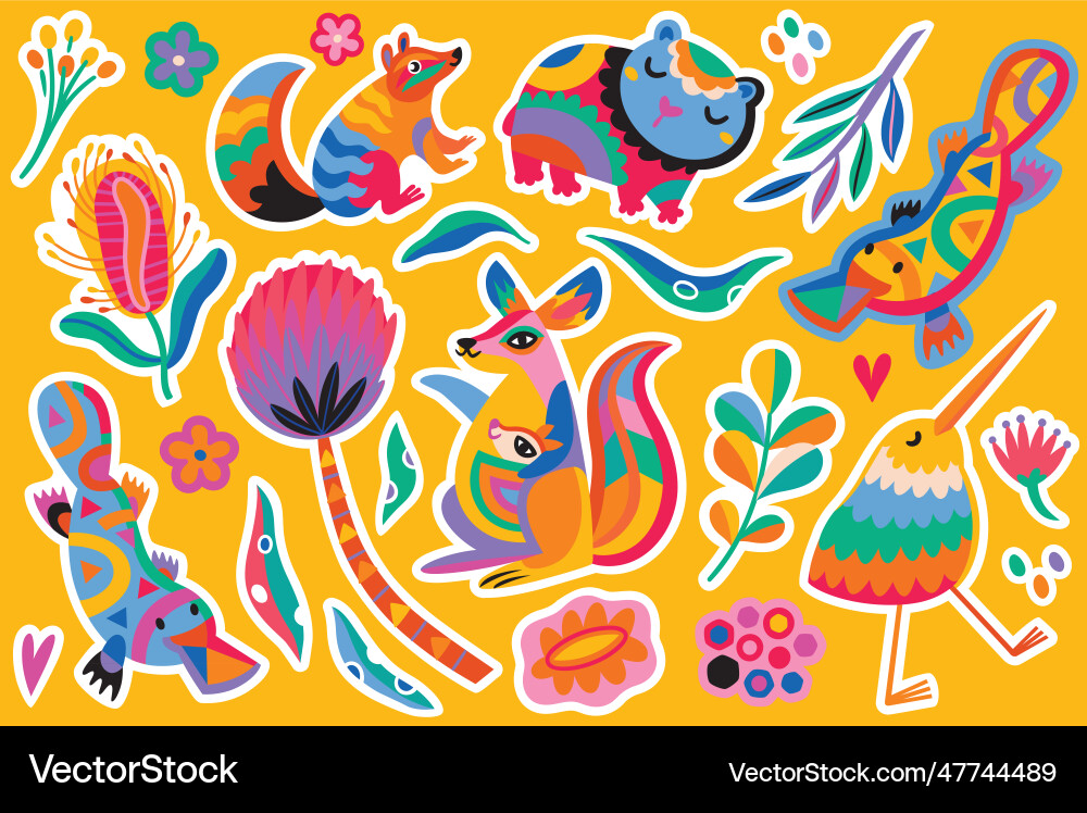 Big sticker set abstract australian animals Vector Image