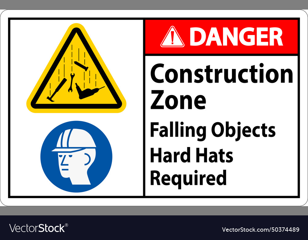 Danger sign construction zone falling objects Vector Image