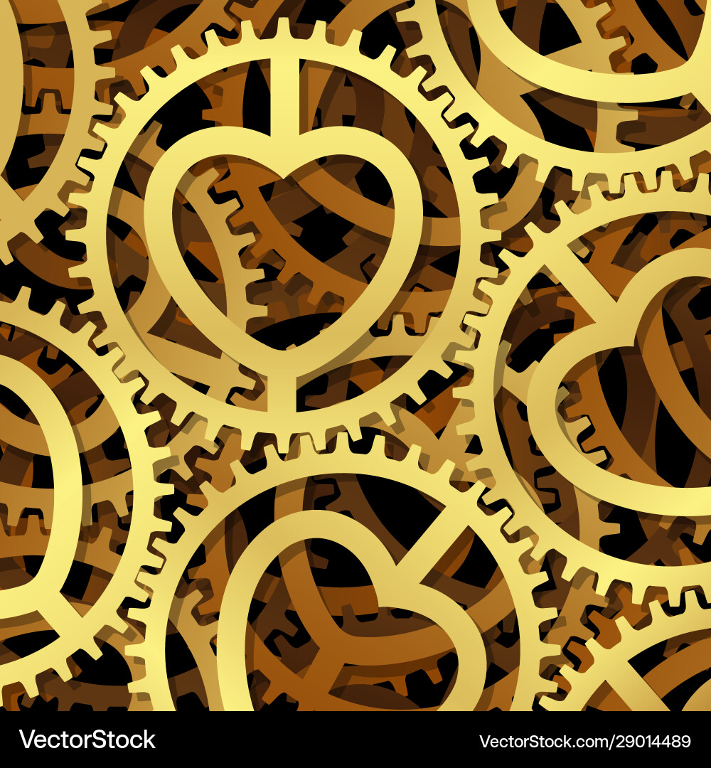 Golden clockwork with a heart symbol Royalty Free Vector