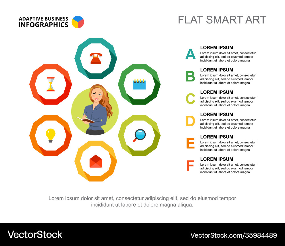 Six points list process chart template Royalty Free Vector