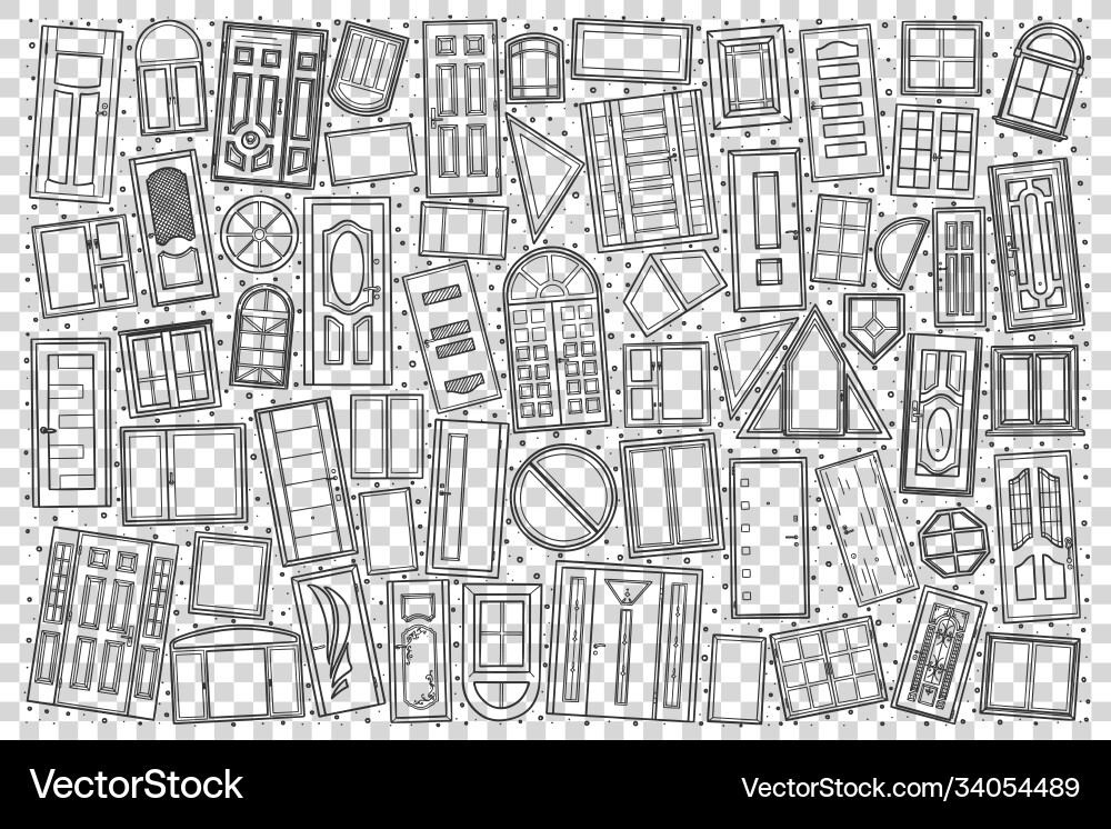 Windows and doors doodle set Royalty Free Vector Image