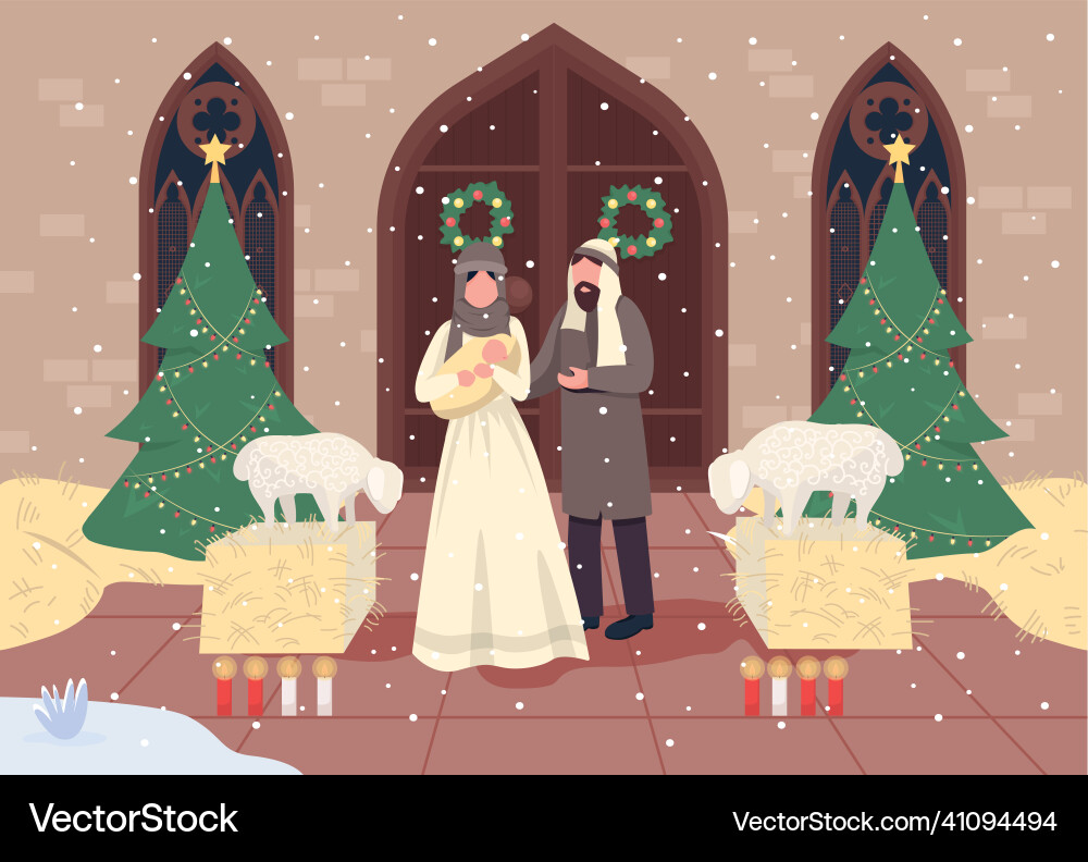 Christmas nativities flat color Royalty Free Vector Image