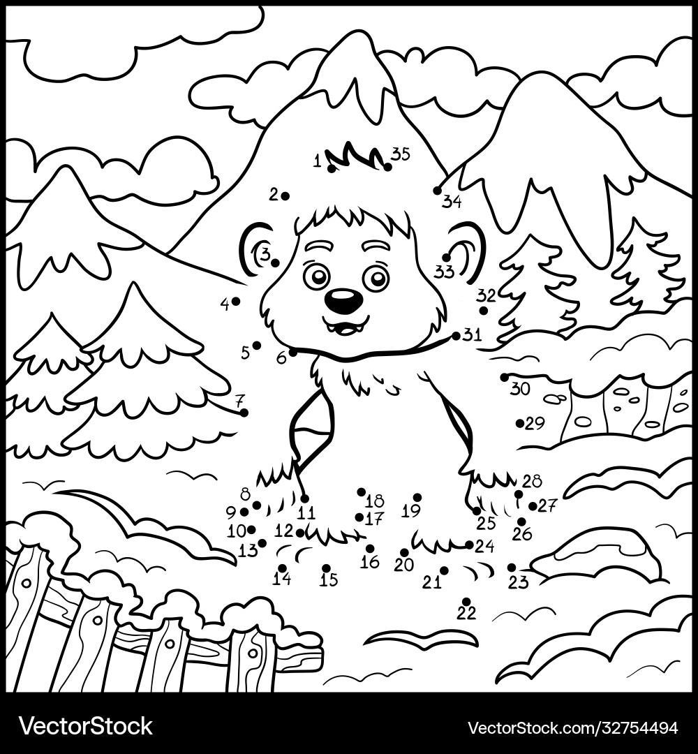 Numbers game dot to for children yeti Royalty Free Vector
