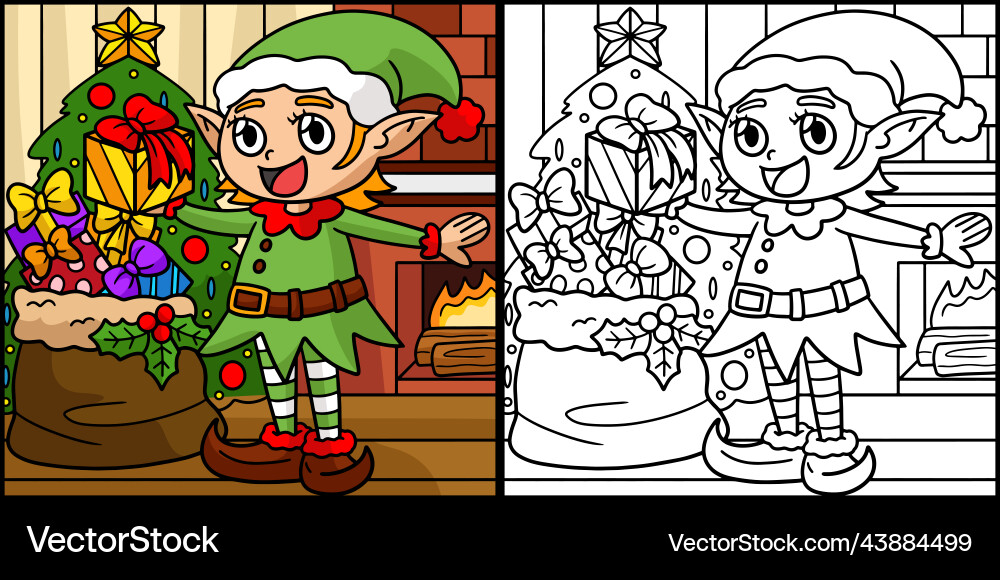 Christmas elf coloring page Royalty Free Vector Image