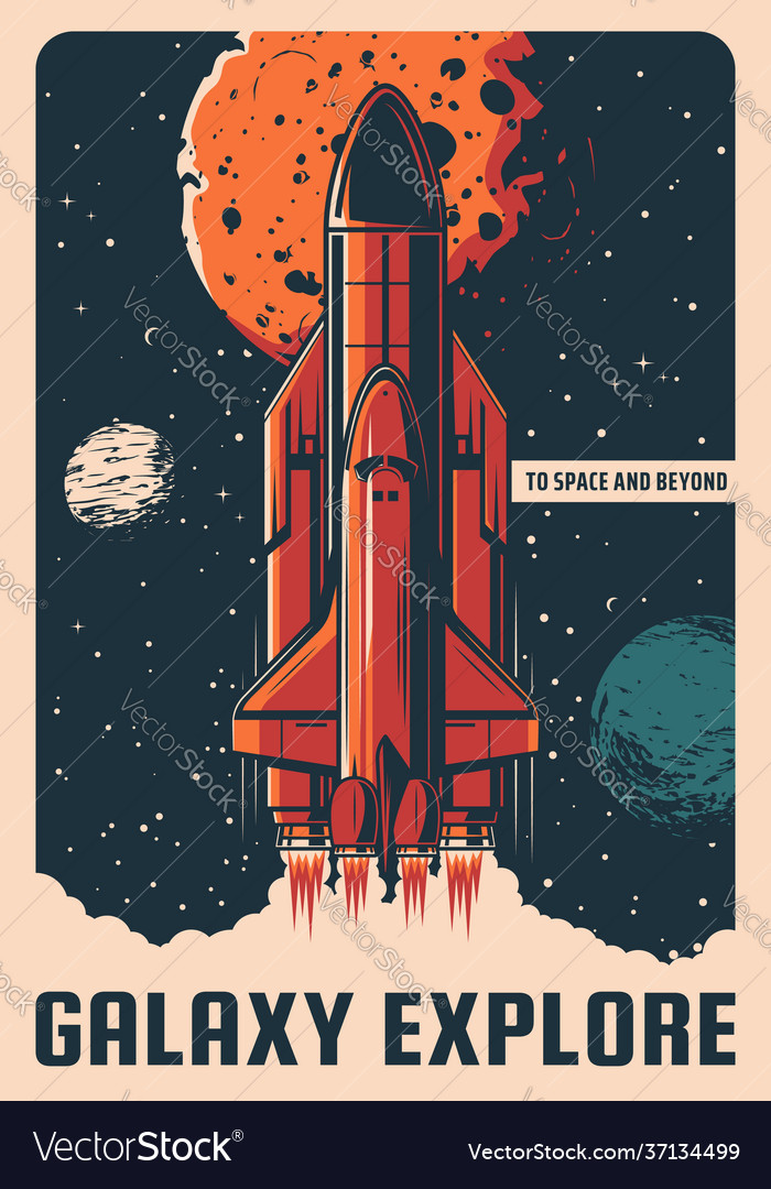 Galaxy explore rocket take off spaceport Vector Image Galaxy explore rocket take off spaceport Vector Image