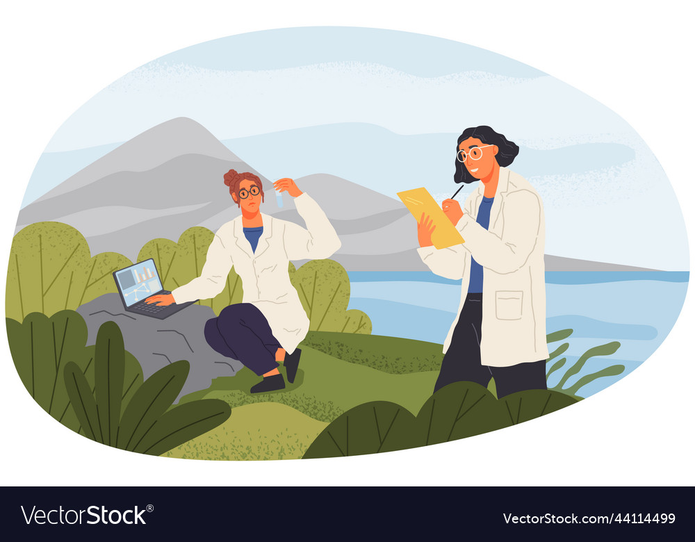 Woman exploring nature and making notes explorer Vector Image Woman exploring nature and making notes explorer Vector Image
