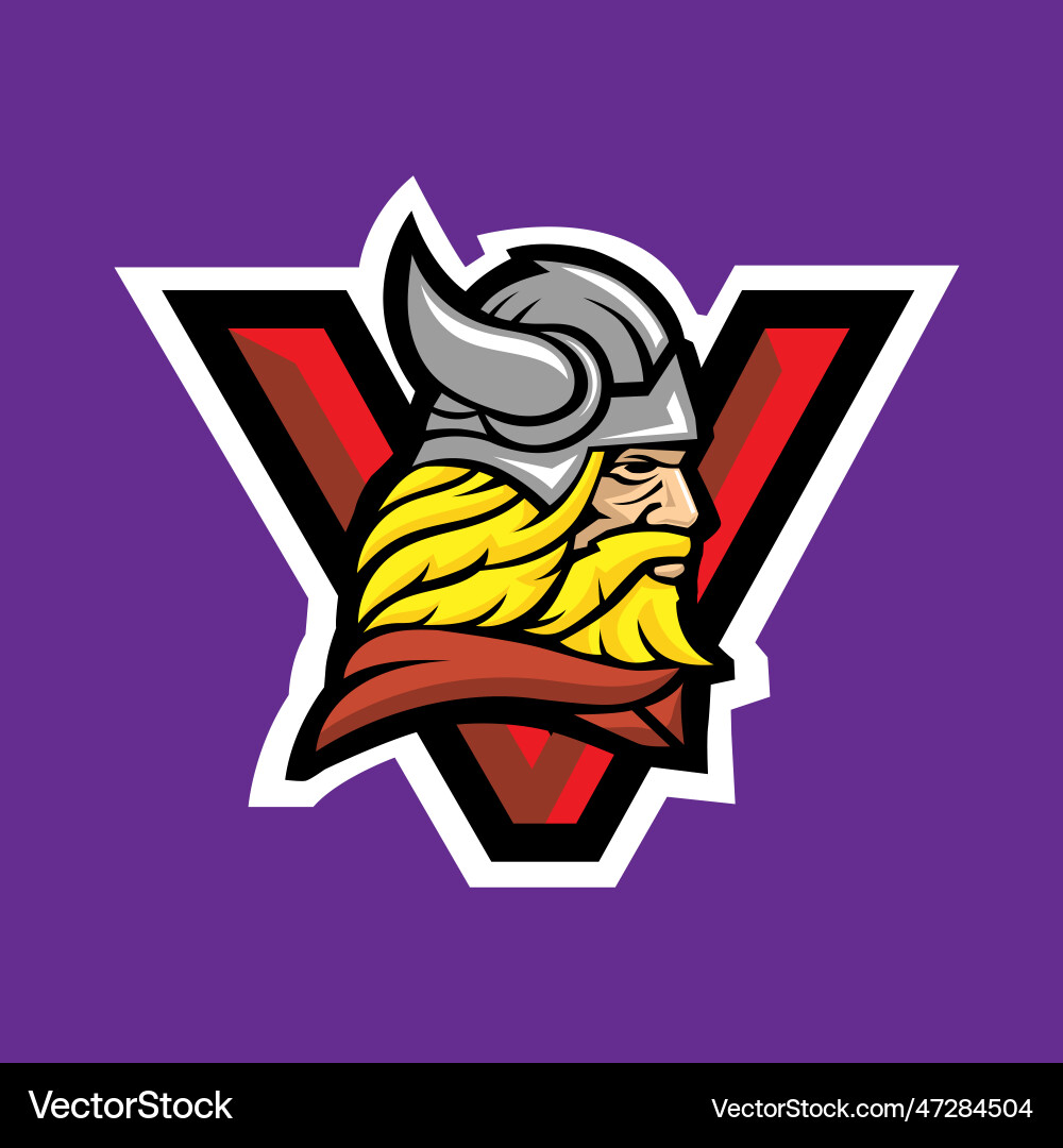 Letter v with viking warrior head mascot Vector Image