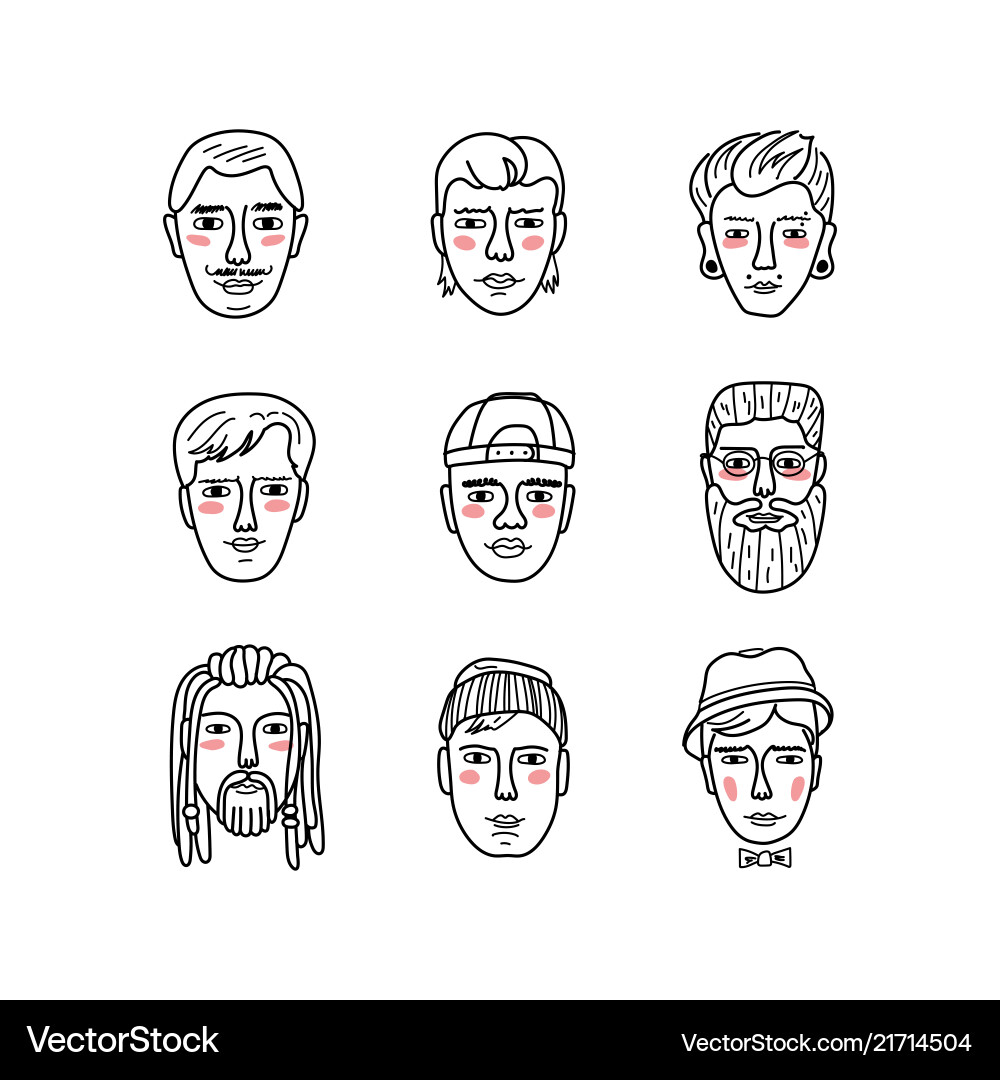 Mans faces doodle portraits men funny Royalty Free Vector