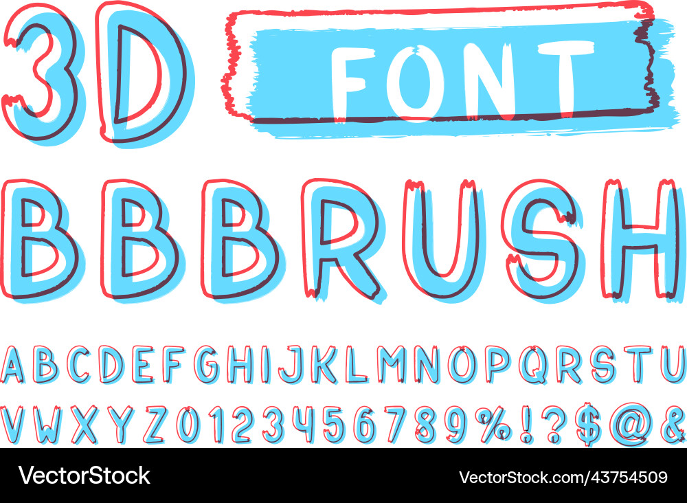 3d bold brush sans serif font hand drawn artistic Vector Image