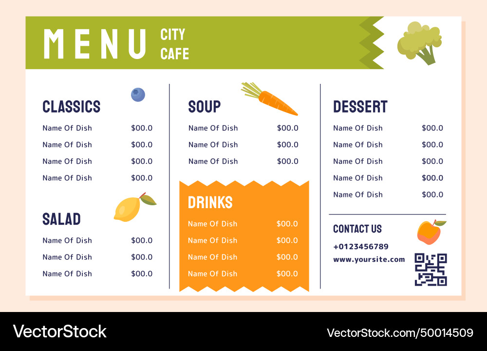 Cafe menu template Royalty Free Vector Image - VectorStock