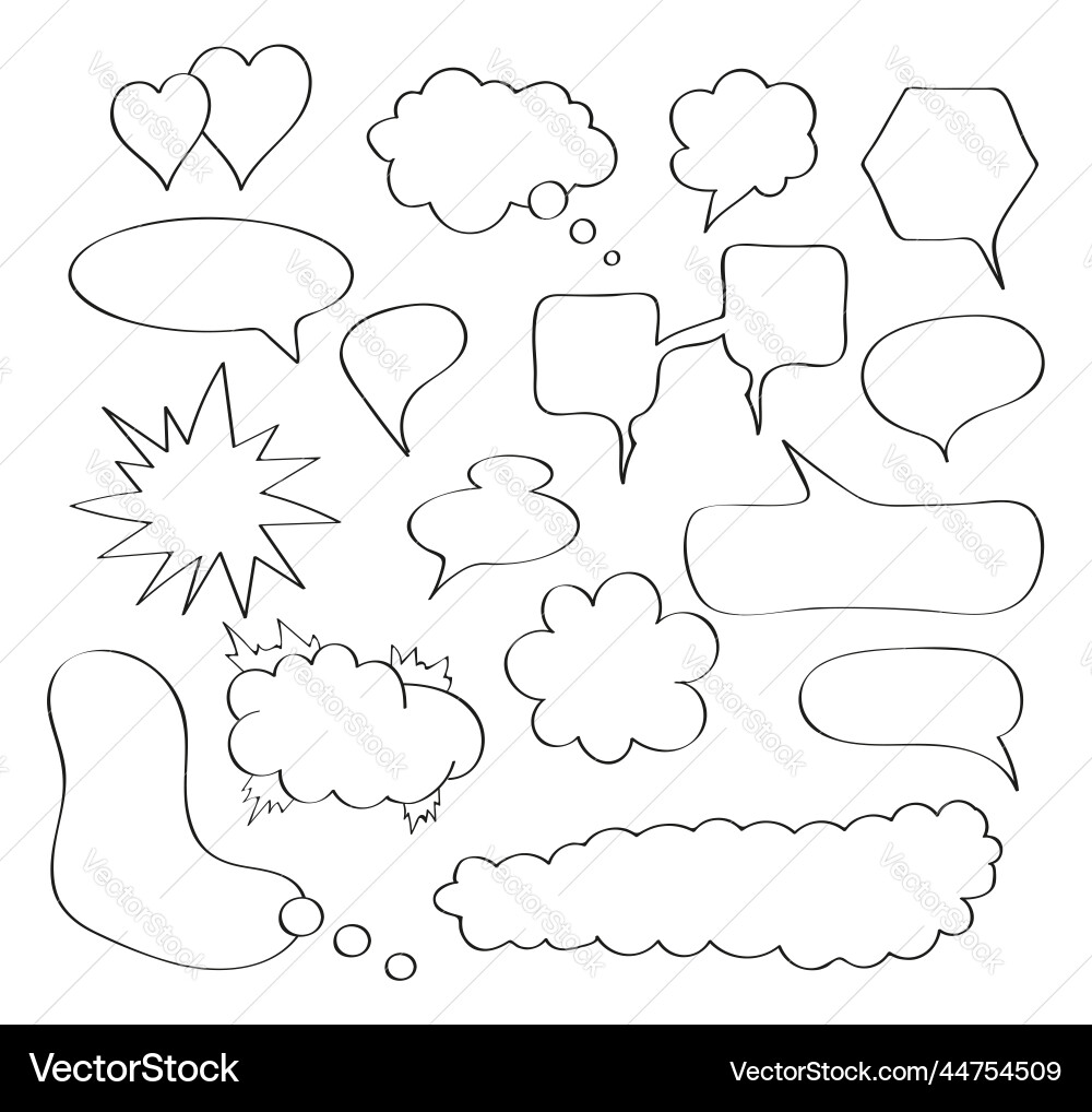 Comic speech bubbles set in hand drawn Royalty Free Vector
