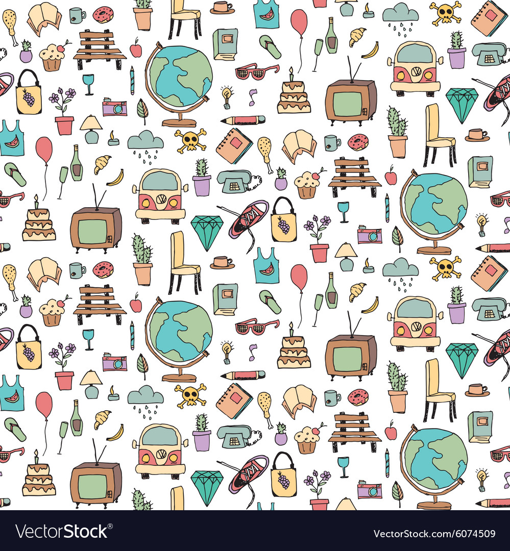 Everyday things handdrawn seamless pattern Vector Image