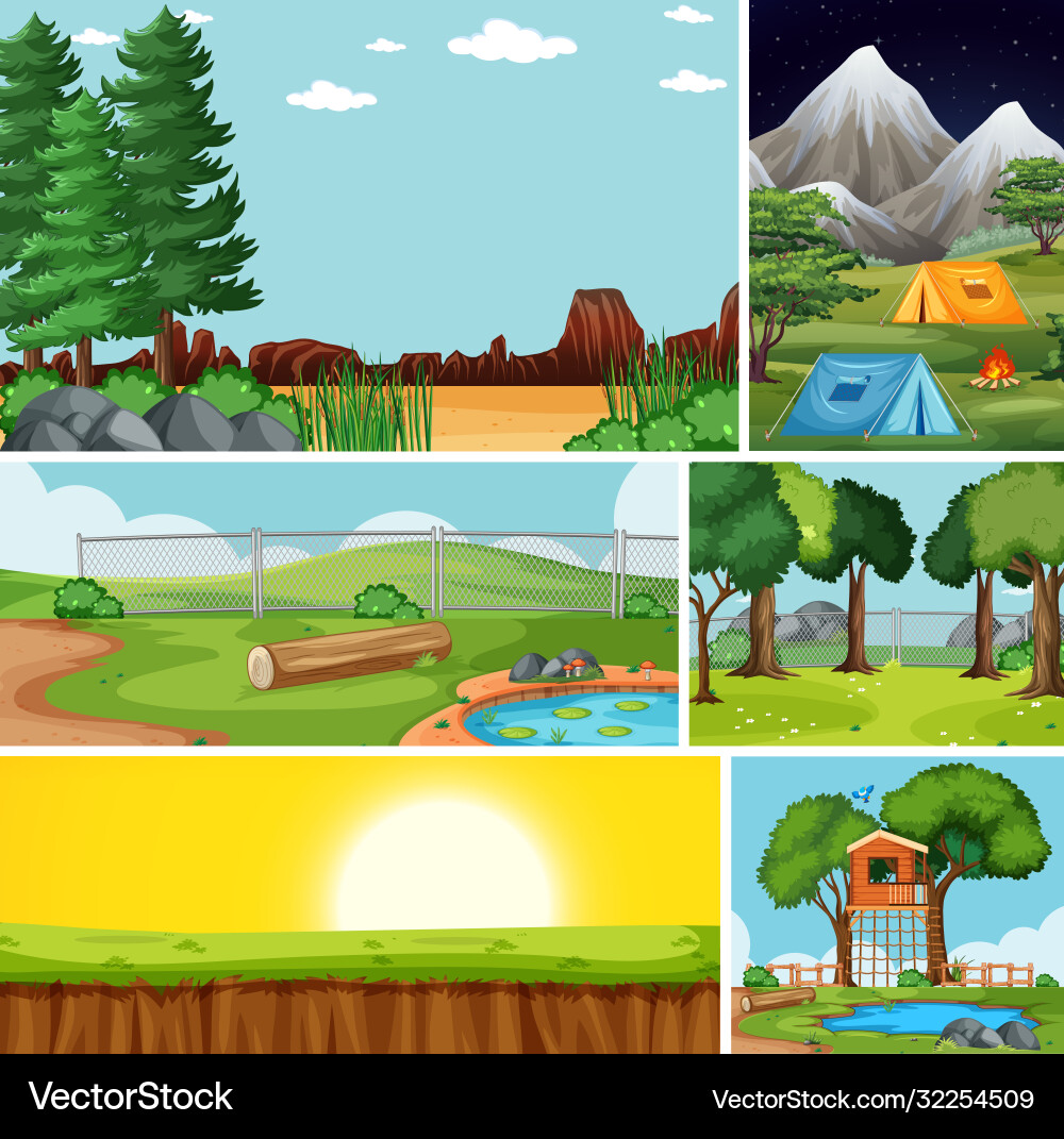 Four different scenes in nature setting cartoon Vector Image