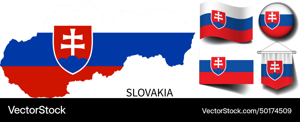 Map of slovakia and the various flags Royalty Free Vector